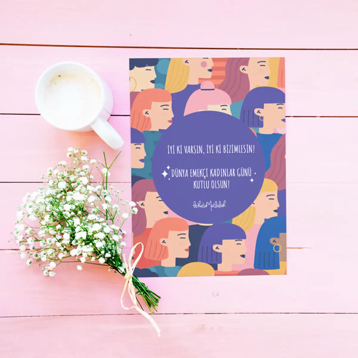 8 Mart Emekçi Kadınlar Günü Kutlu Olsun Mor Motto Kartı Kartpostal ...
