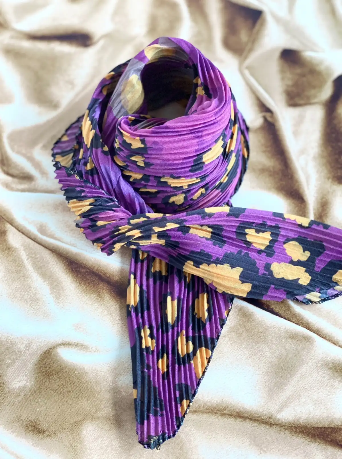 Saten Fular - Mor Leopar Desenli Fular Bandana - Bikutumutluluk