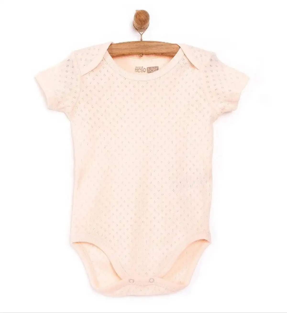 HelloBaby Jakarlı Kısa Kol Unisex Body - Pudra Pembe - Bikutumutluluk
