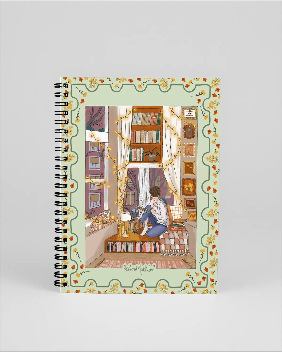 N243 Cozy Kitapsever Kız Çizimli A5 Spiralli Defter - Bikutumutluluk