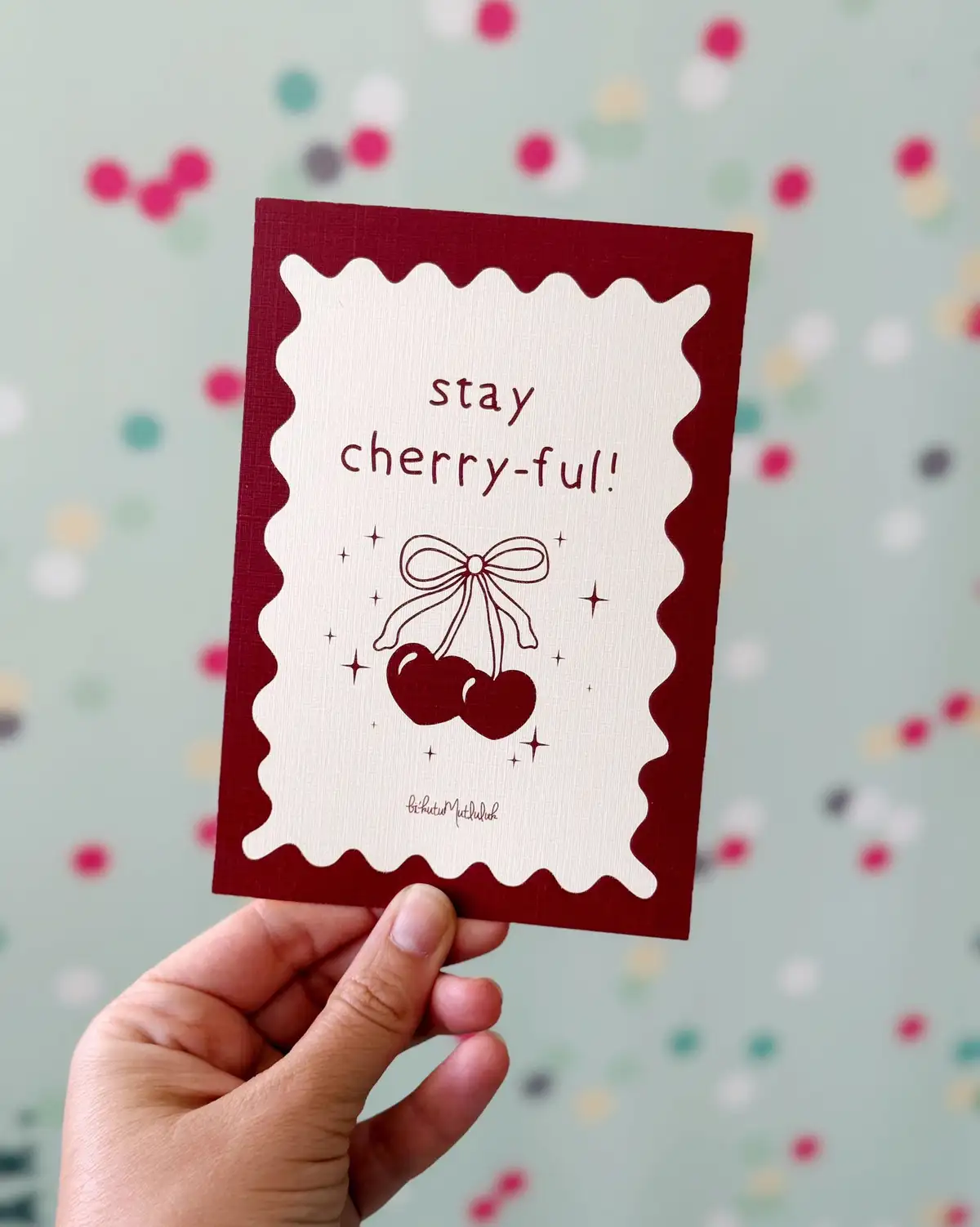 Stay Cherry-ful Motto Kartı Kartpostal - Bikutumutluluk