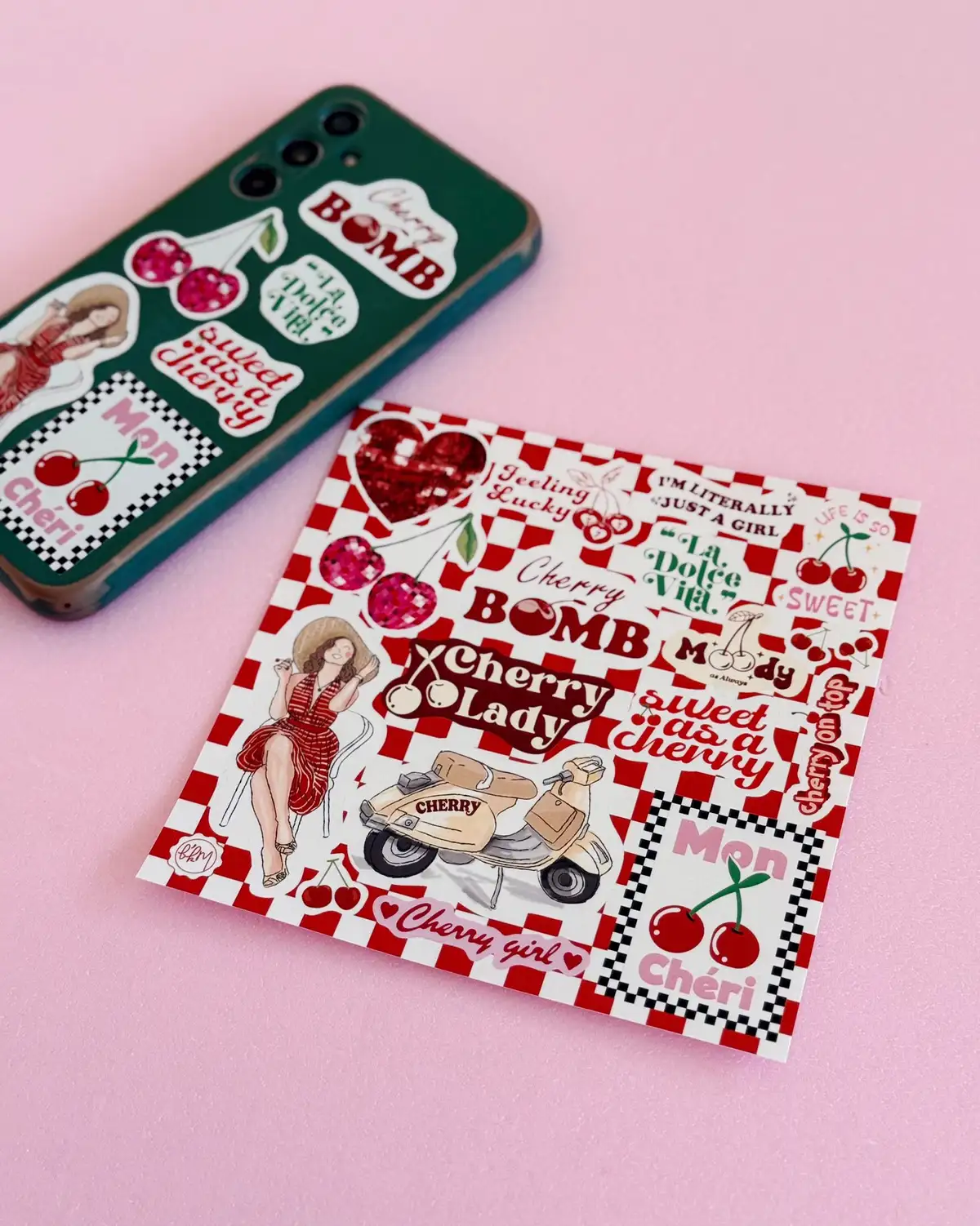 Cherry Vibes Kirazlı Sticker Seti | Özel Tasarım Hediyelik Etiket
