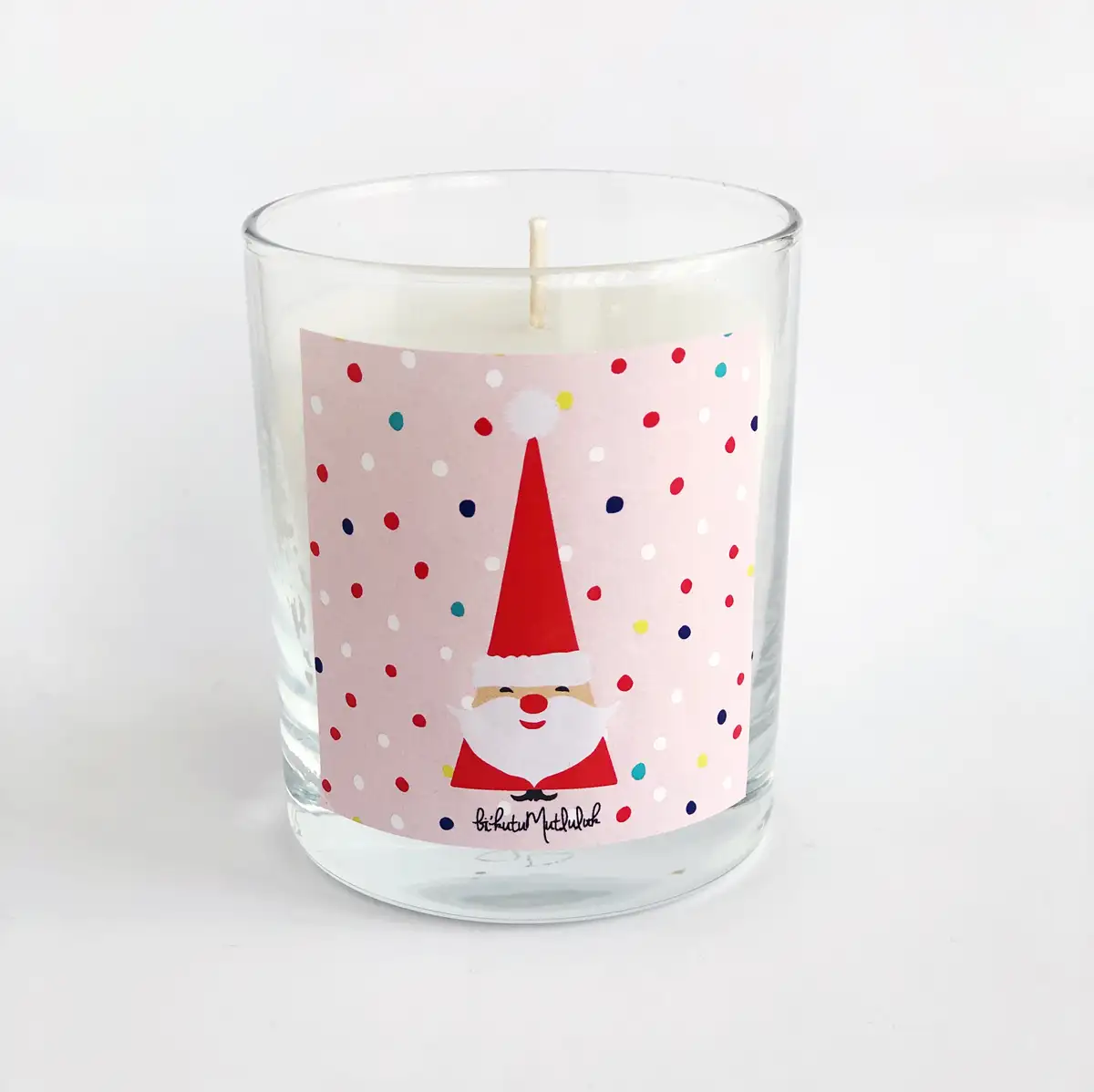 Puantiyeli Pembe Noel Baba Kokulu Bardak Mum | Hediyelik Yılbaşı Mumları