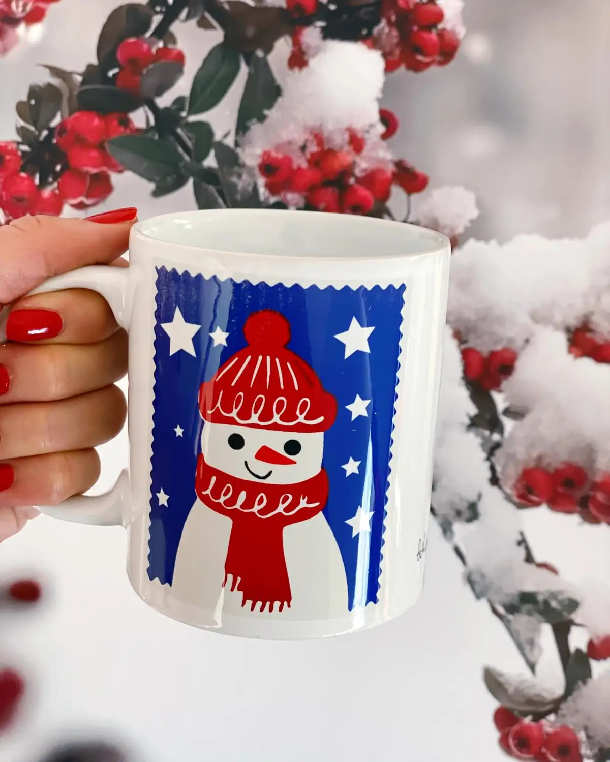 Yılbaşı Serisi Kardan Adam Pul Kupa Bardak | Seramik Christmas Kupa