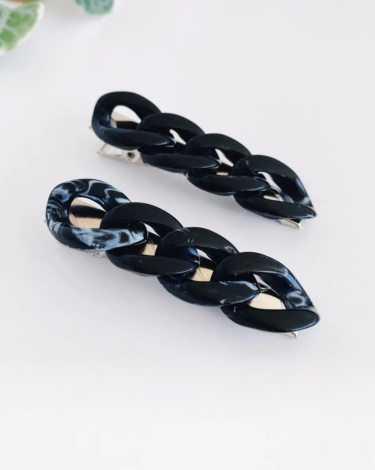 Siyah Mermer Zincir Yan Saç Tokası