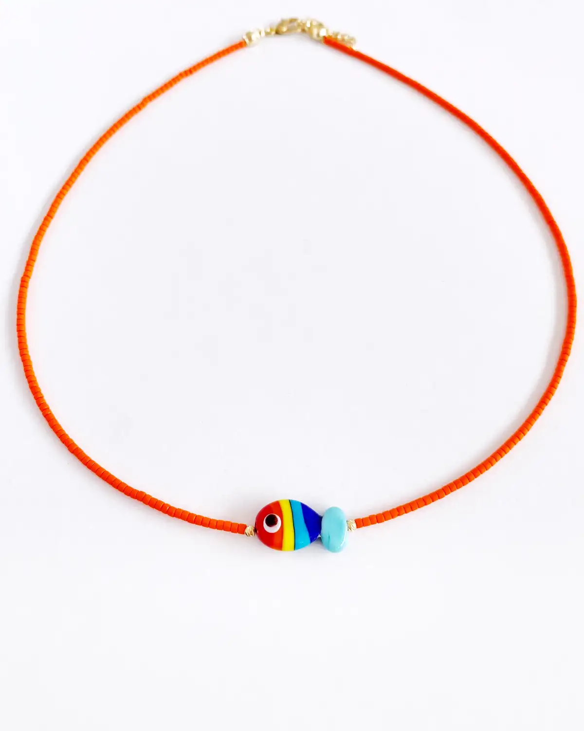Turuncu Kum Boncuk Renkli Cam Balık Kolye