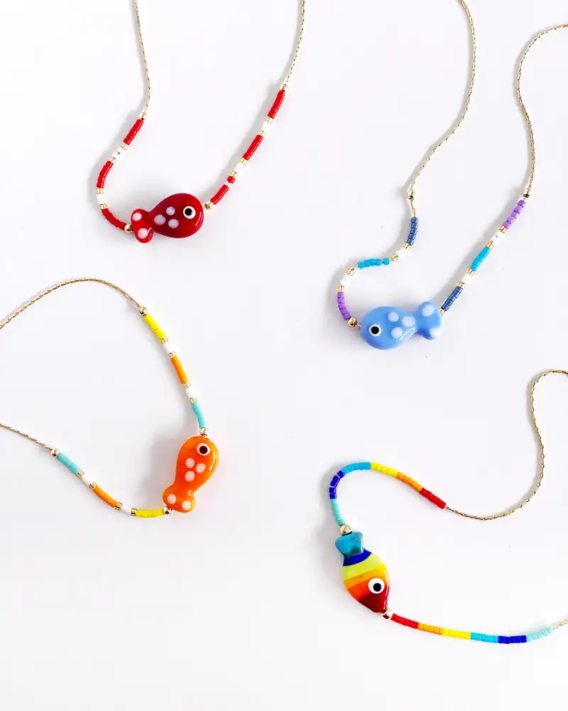 Turuncu Cam Balık Kolye